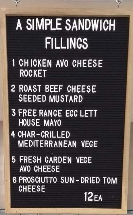 Menu at A Simple Sandwich cafe, Preston