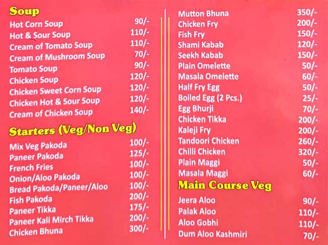 Menu at Chicken Wala, Jhansi, Opposite Munna Lal Power House