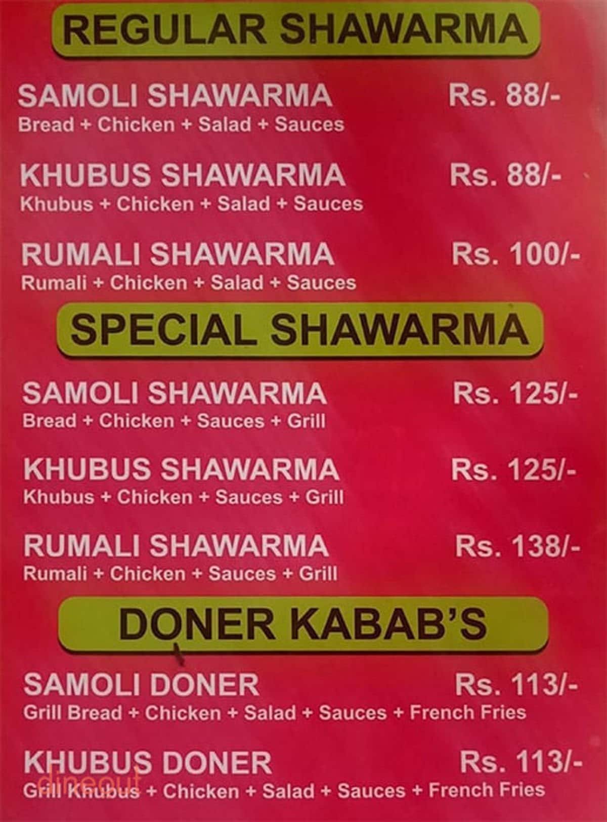 Menu of Sardar Ji Shawarma, Kukatpally, Hyderabad