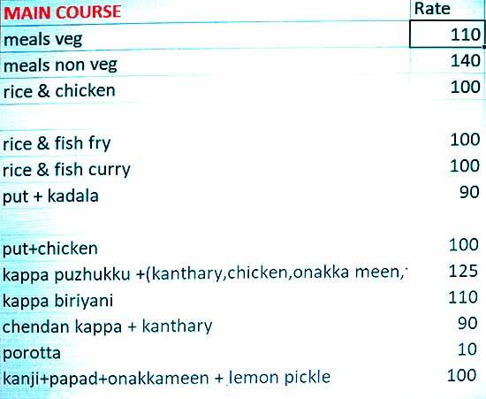 Menu at Clay Pot Kerala, Bengaluru