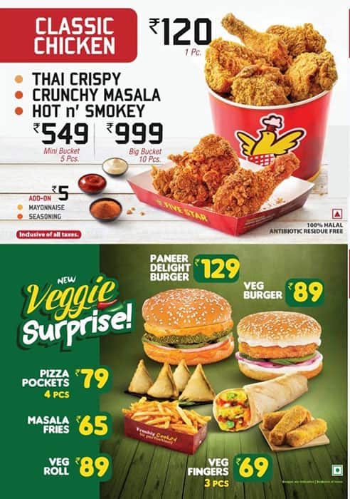 Menu of Five Star Chicken, East Street, Pune