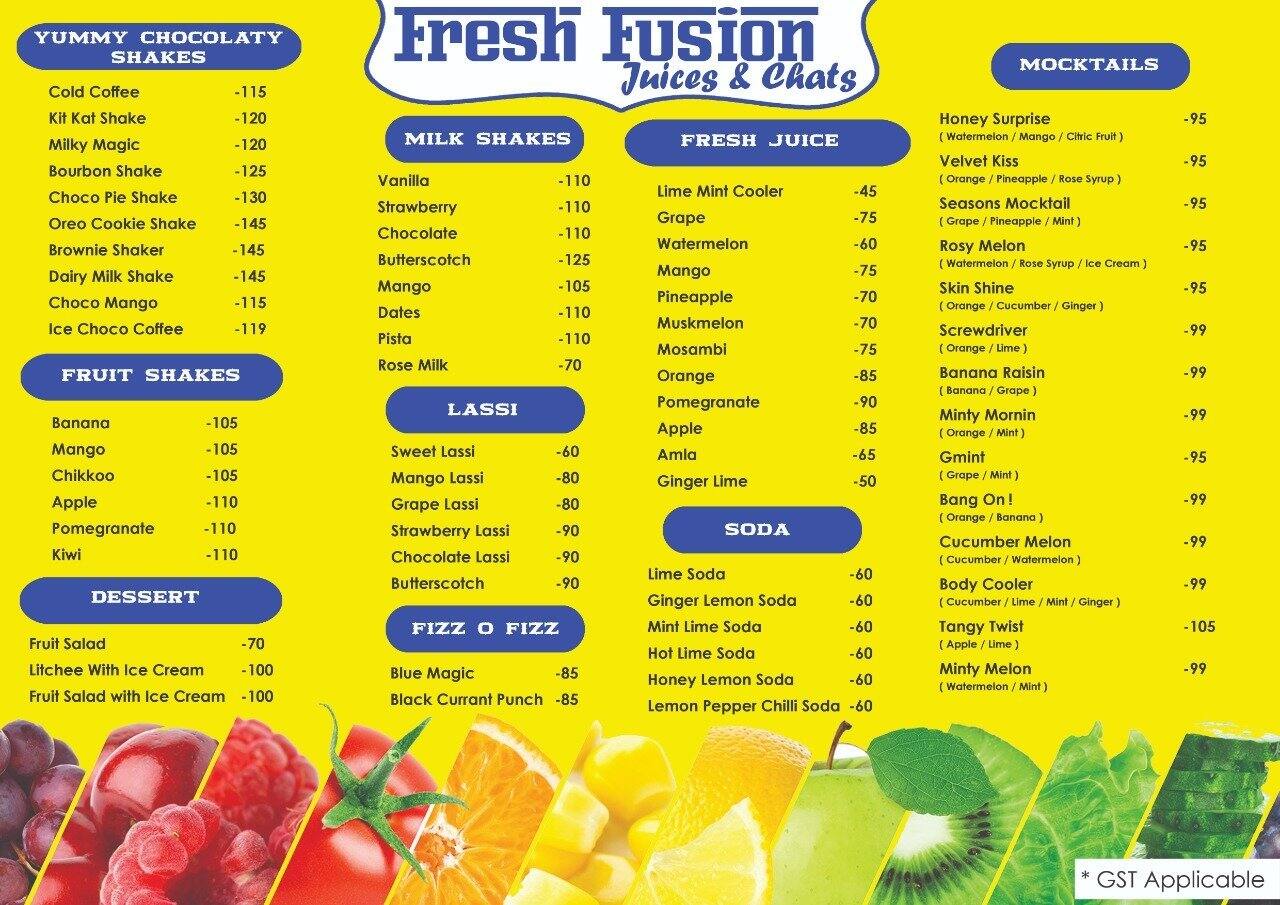Menu at Fresh Fusion, Coimbatore, 4th Floor