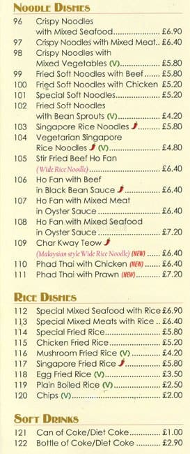 Menu at Dragon Inn restaurant, Sutton, 511 London Rd