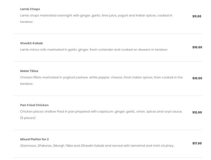 Menu at Curry Workz restaurant, Upper Hutt