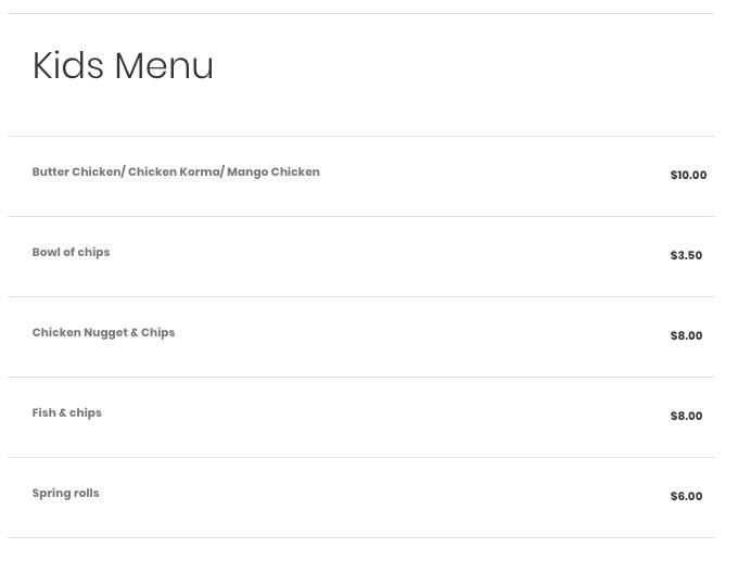 Menu at Curry Workz restaurant, Upper Hutt