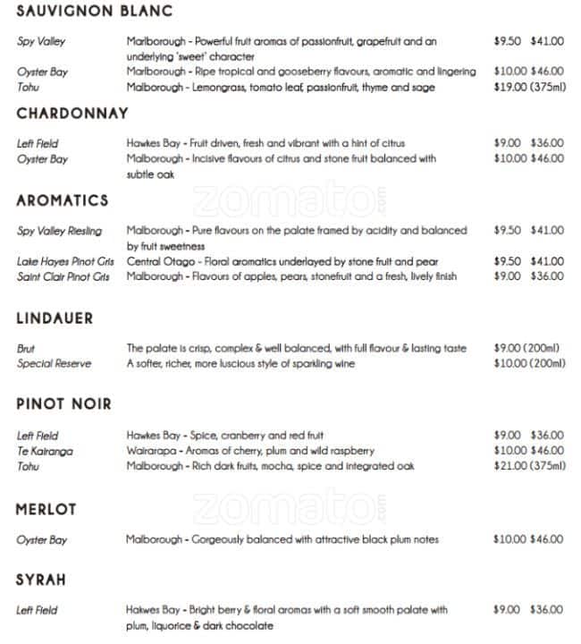 Menu at Light House Cinema restaurant, Lower Hutt
