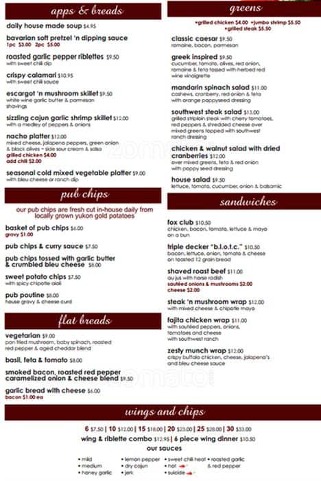 The Fox Goes Free Menu, Menu for The Fox Goes Free, Pickering, Toronto ...