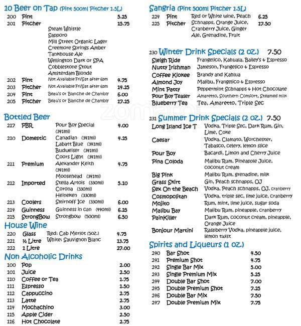 Menu at Pour Boy - Manning pub & bar, Toronto, 666 Manning Ave