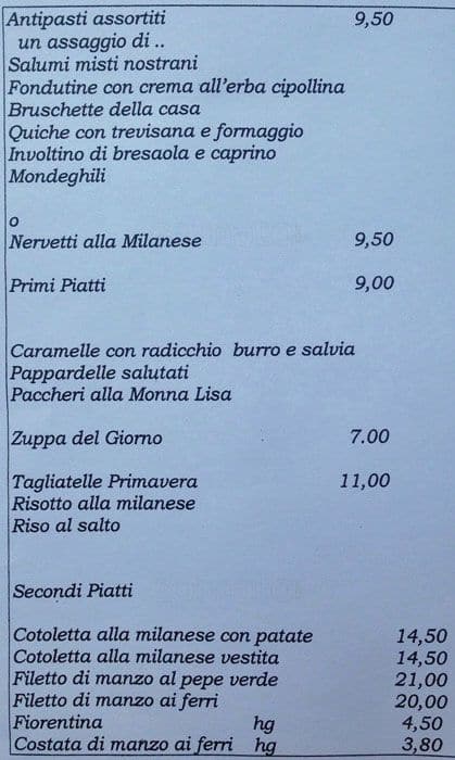 Menu da Antica Trattoria Salutati ristorante, Milano, Via Coluccio Salutati