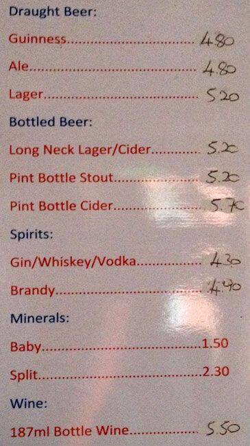 Menu at Martin B. Slattery pub & bar, Dublin, 217 Rathmines Rd Lower