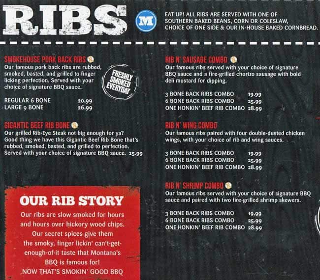 Menu at Montana's pub & bar, Ottawa, Merivale Rd