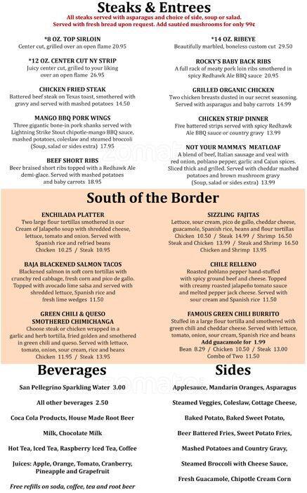 Menu at Rockyard Brewing pub & bar, Castle Rock