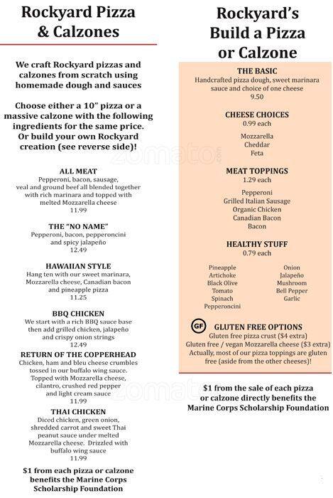 Menu at Rockyard Brewing pub & bar, Castle Rock
