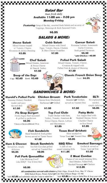 Menu at Pit Stop BBQ & Grill, Brownsburg