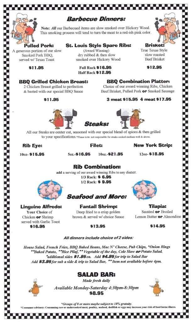 Menu at Pit Stop BBQ & Grill, Brownsburg