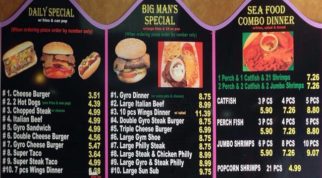 Menu at Sun Sub restaurant, Chicago, W North Ave