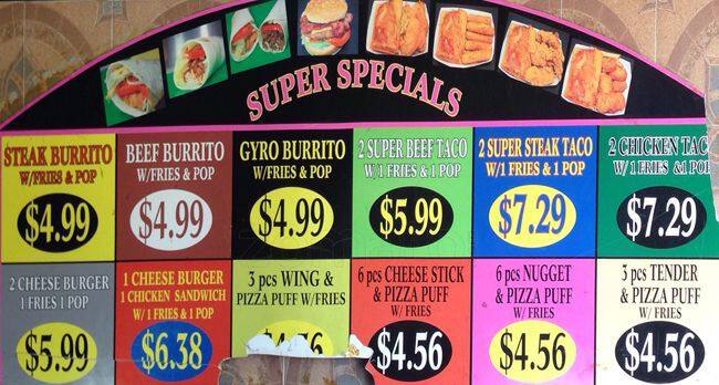 Menu at Sun Sub restaurant, Chicago, W North Ave