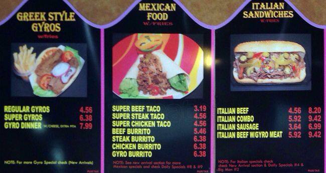 Menu at Sun Sub restaurant, Chicago, W North Ave