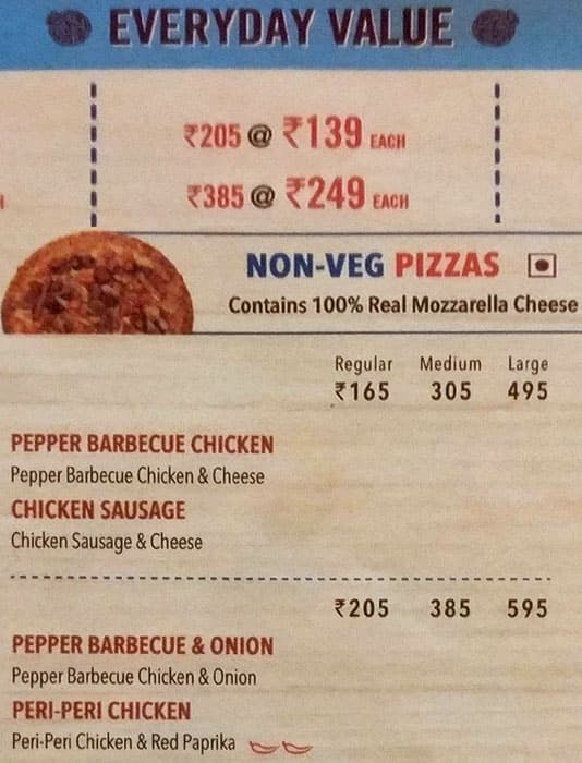 Menu at Domino's Pizza, Manipal, Counter 1