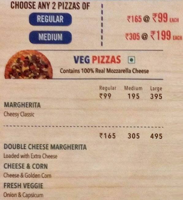 Menu at Domino's Pizza, Manipal, Counter 1