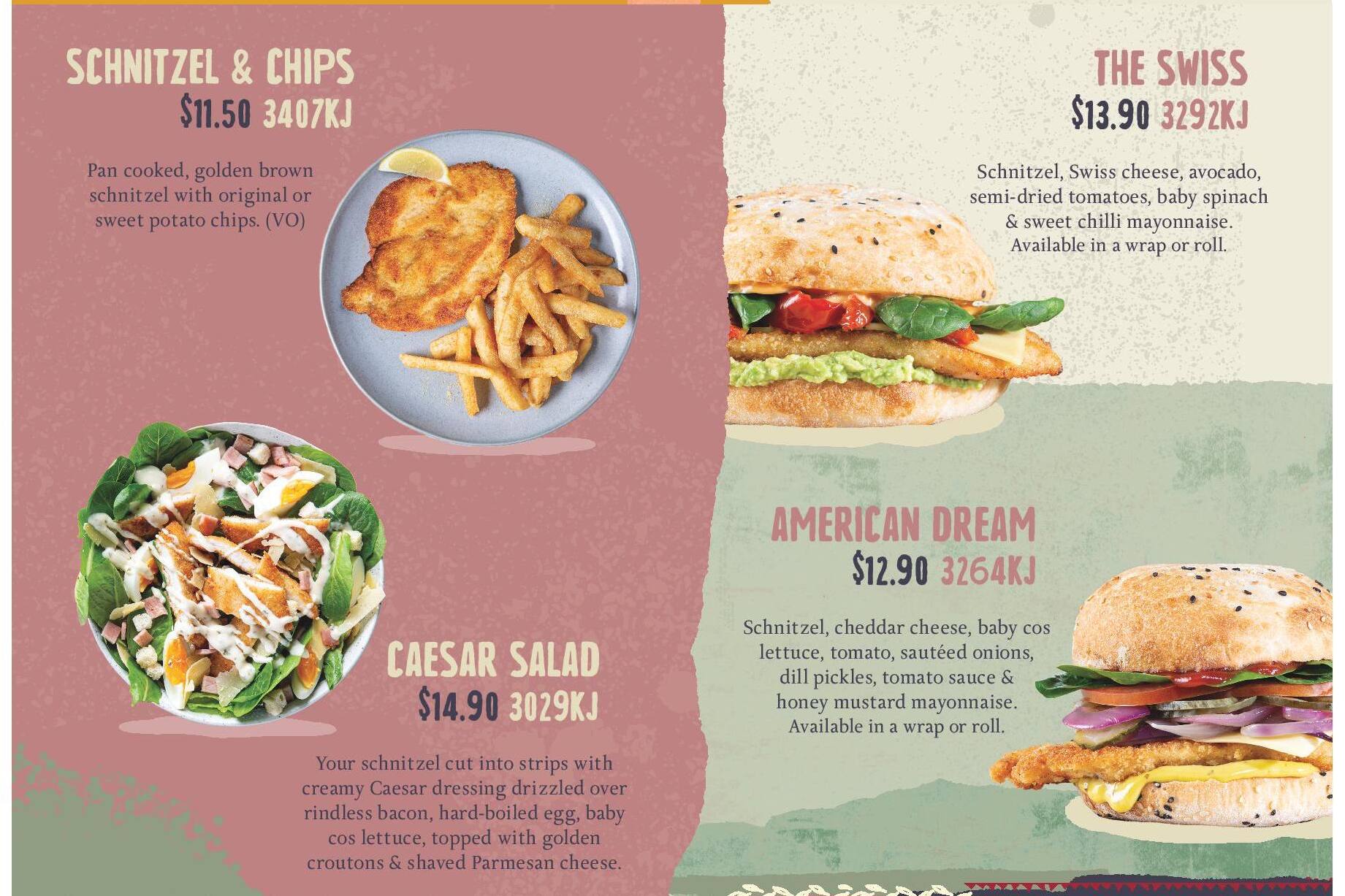 Menu at Schnitz Tea Tree Plaza restaurant, Modbury