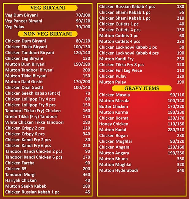 Menu of Sultan Caterers, Ulwe, Navi Mumbai