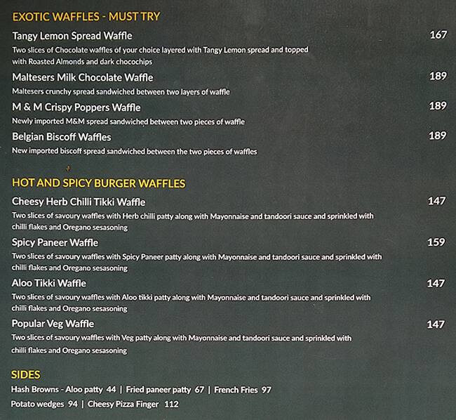 Menu of Belgian Burger Waffle, Velachery, Chennai