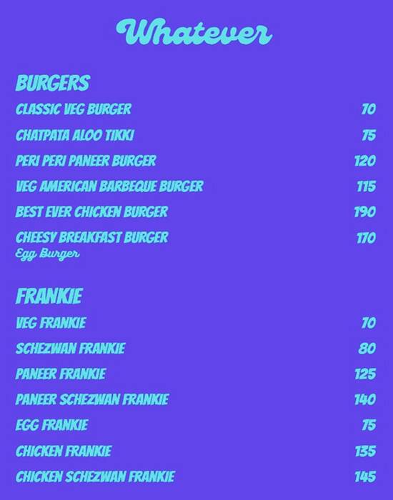 Menu of Whatever, Vile Parle West, Mumbai