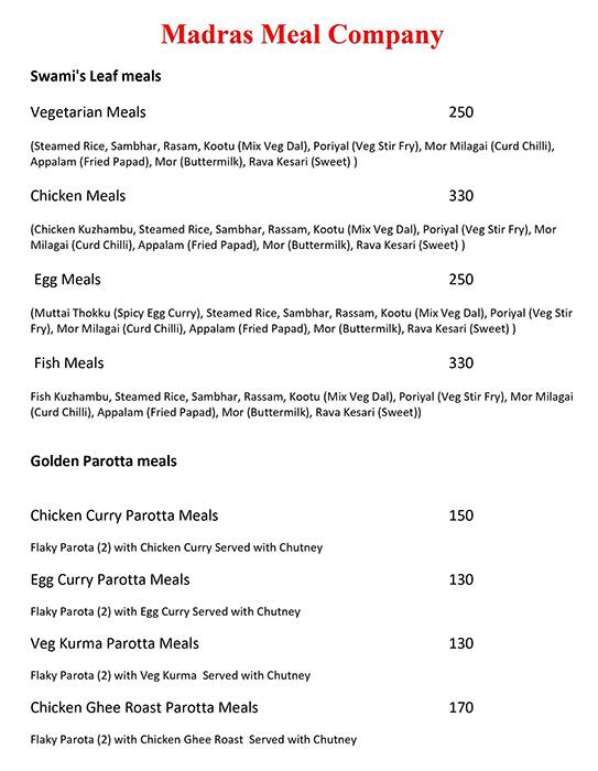 Menu of Madras Meal Company, Ameerpet, Hyderabad