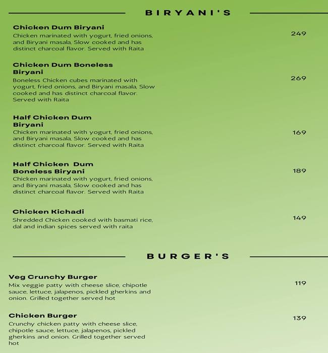 Menu of Seven Biryanis, NIBM Road, Pune