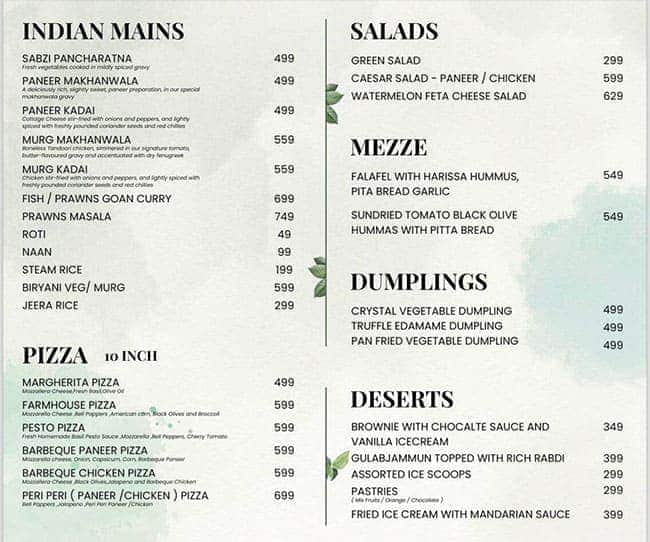 Menu of Ciel Bistro, Near Andheri East Station, Mumbai