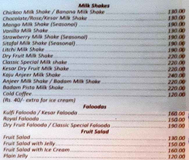 Menu at Classic Comfort Hotel, Mumbai, Film City Rd
