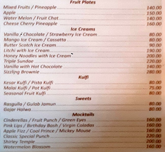 Menu at Classic Comfort Hotel, Mumbai, Film City Rd