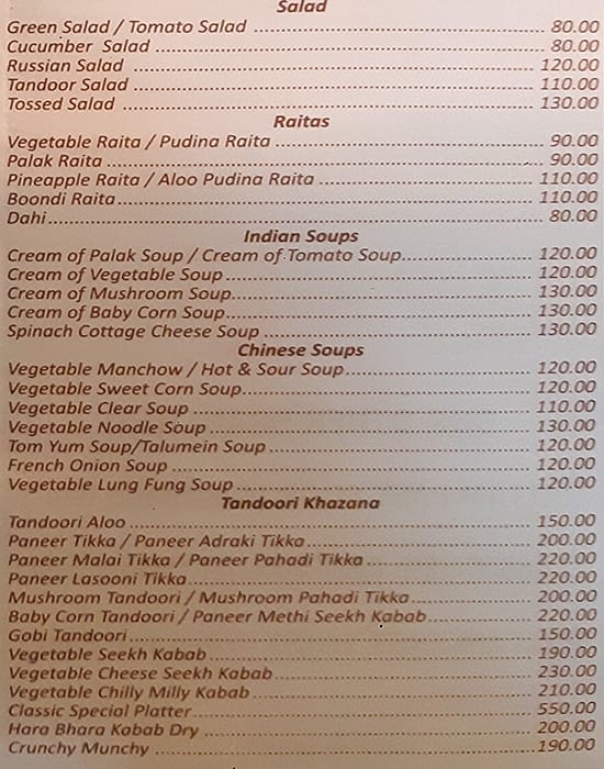 Menu at Classic Comfort Hotel, Mumbai, Film City Rd