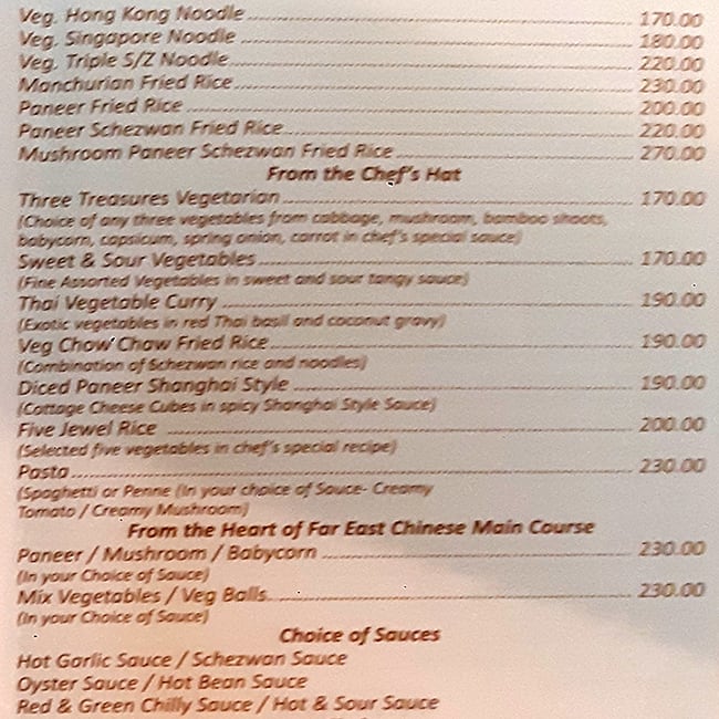 Menu at Classic Comfort Hotel, Mumbai, Film City Rd