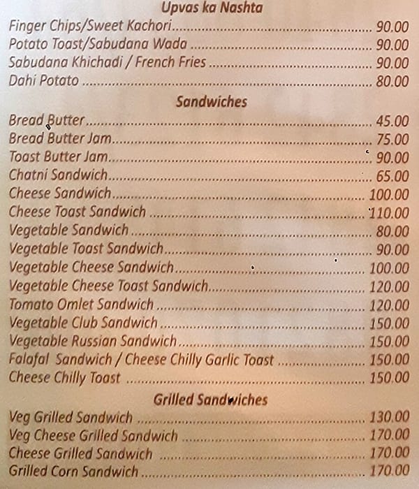 Menu at Classic Comfort Hotel, Mumbai, Film City Rd