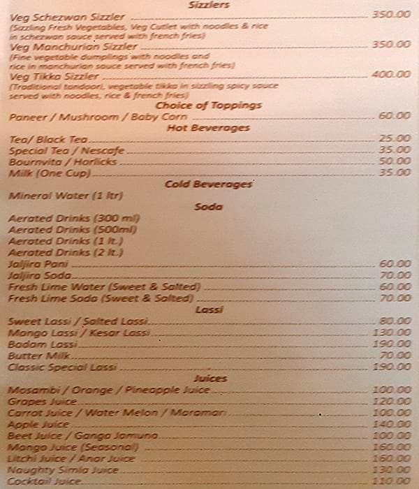 Menu at Classic Comfort Hotel, Mumbai, Film City Rd