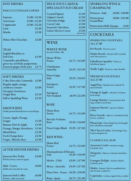 Menu at Lounge Brixton pub & bar, London, 58 Atlantic Rd