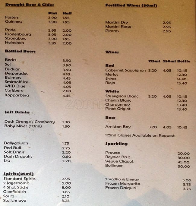 Menu at Trinity pub & bar, Harrow, 378-380 Station Rd