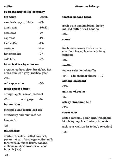 Menu at Ou Meul Willowbridge cafe, Cape Town, 39 Carl Cronje Dr