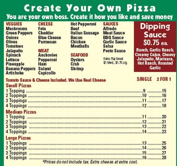 Menu at Sopranos Pizza pizzeria, Maple Ridge