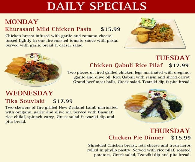 Menu at Dinakis Mediterranean Grill restaurant, Port Coquitlam