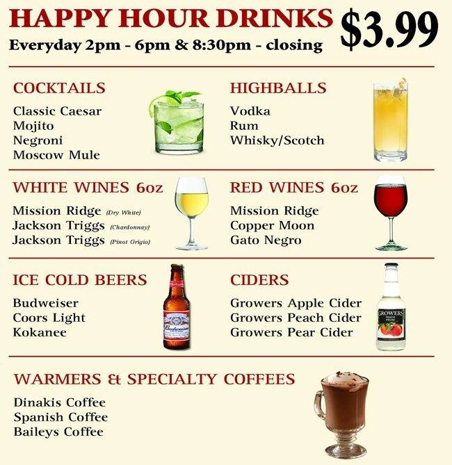 Menu at Dinakis Mediterranean Grill restaurant, Port Coquitlam