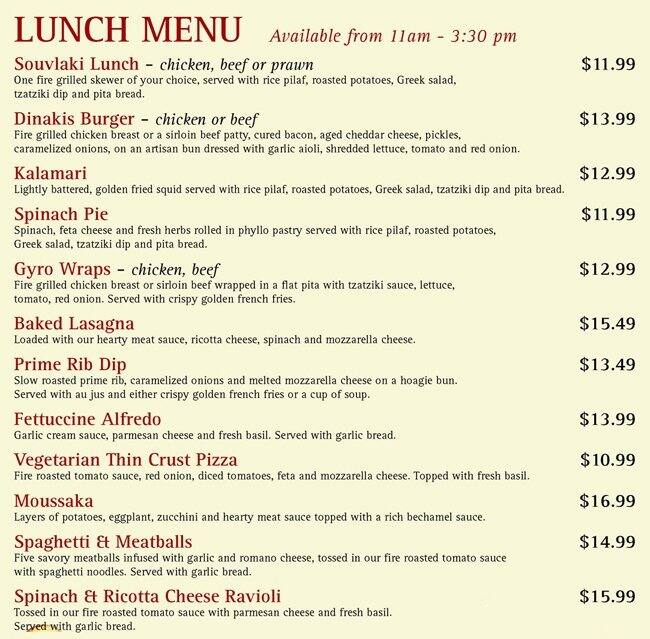 Menu at Dinakis Mediterranean Grill restaurant, Port Coquitlam