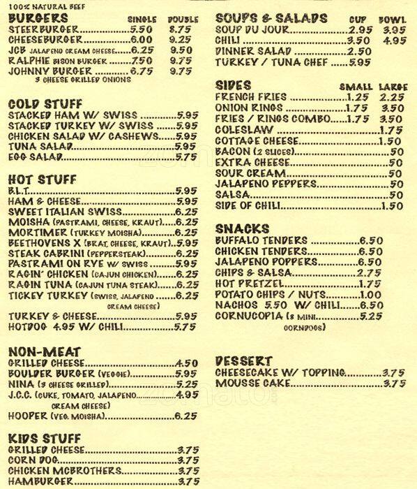 Menu at My Brother’s Bar, Denver
