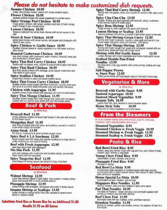 Menu at Red Bowl Asian Bistro restaurant, Monroe, W Roosevelt Blvd