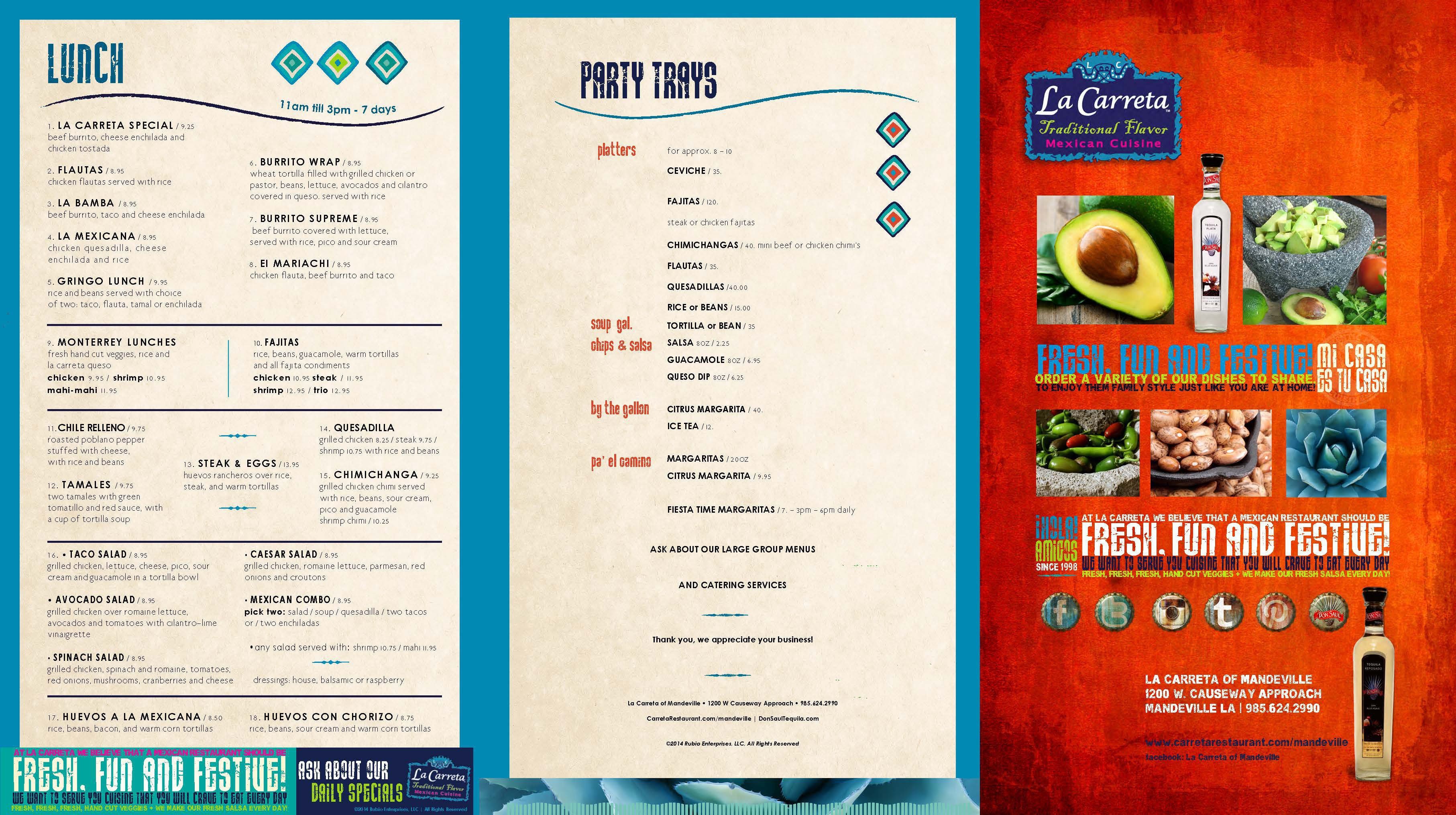 Menu at La Carreta restaurant, Mandeville