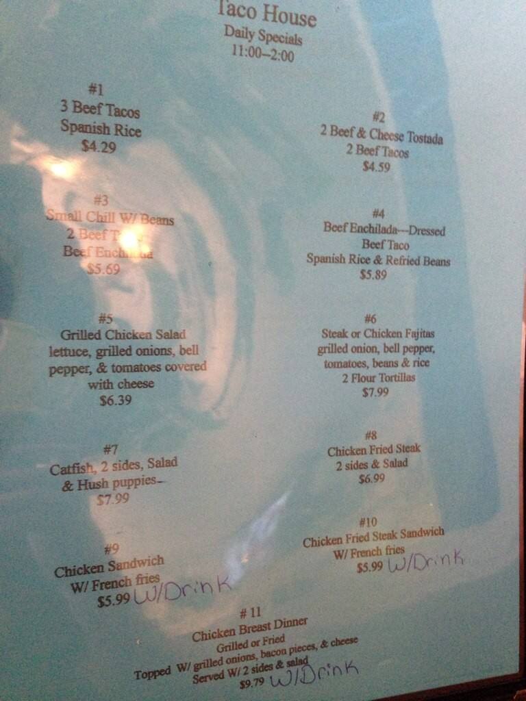 Menu at Ole' Taco House restaurant, Pensacola