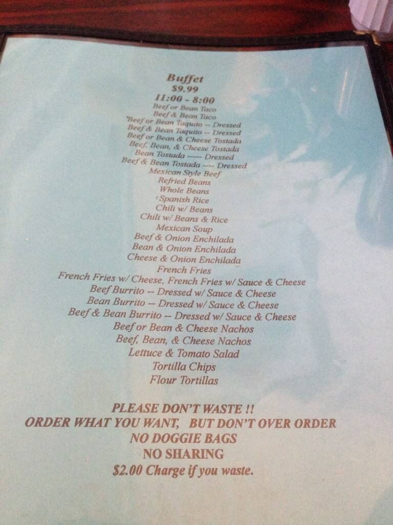 Menu at Ole' Taco House restaurant, Pensacola