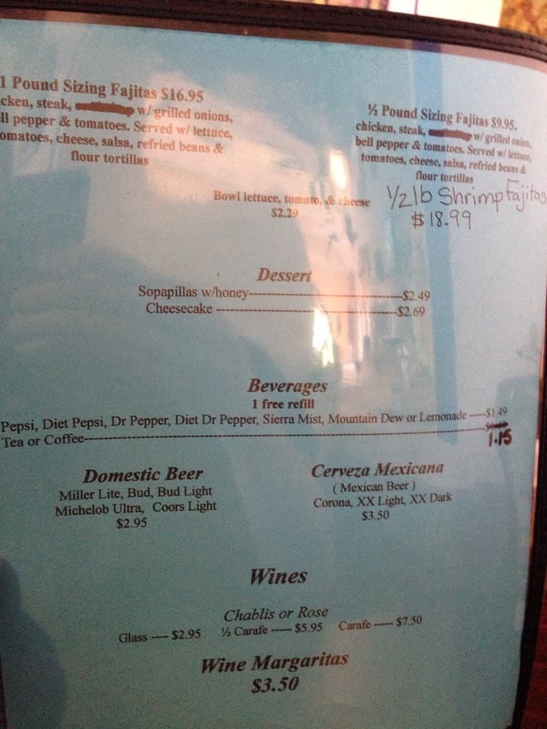 Menu at Ole' Taco House restaurant, Pensacola
